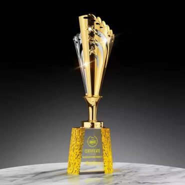 Crystal Base Gold Trophy Award - Pablo Gift Shop